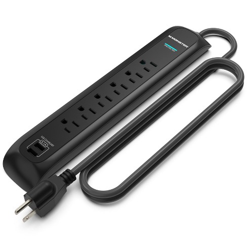 Monster 6ft Heavy Duty Black Power Strip And Tower Surge Protector ...