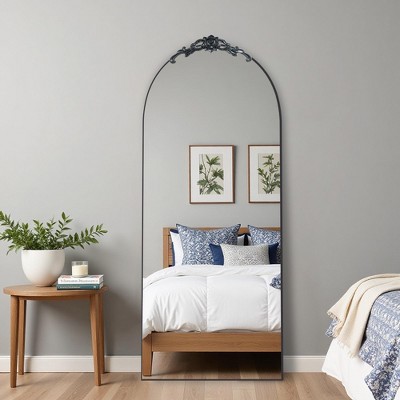 28 In W X 71 In H Oversized Carved Arch Wood Full Length Black Wall ...