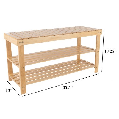 Hastings Home Natural Bamboo Shoe Rack Bench With 2 Shelves : Target