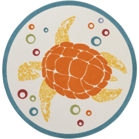 Nourison Aloha Turtle Coastal Flatweave High-low Indoor Outdoor Round ...