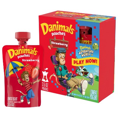 Danimals Strawberry Kids' Squeezable Yogurt - 4ct/3.5oz Pouches : Target