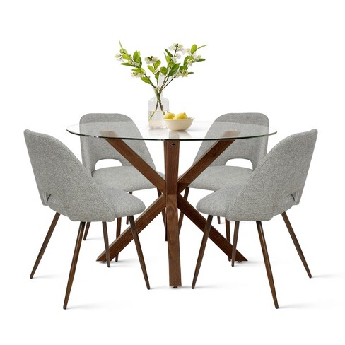 Oliver+edwin 5-piece Round Clear Glass Dining Table Set With 4 Gray ...