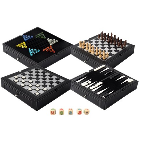Gse Premium Leather 5-in-1 Chess, Checkers, Backgammon, Chinese ...