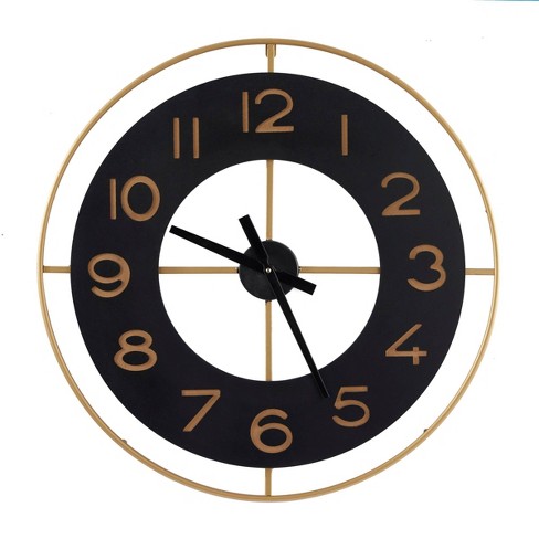 28"x28" Metal Wall Clock With Gold Accents - Olivia & May: Silent ...