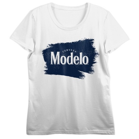 Modelo Distressed Patch Logo Crew Neck Short Sleeve Women's White T ...