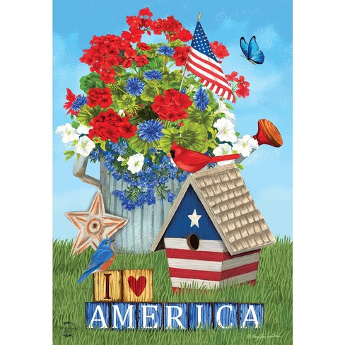 I Love America Patriotic House Flag 28" X 40" Summer Floral Briarwood ...