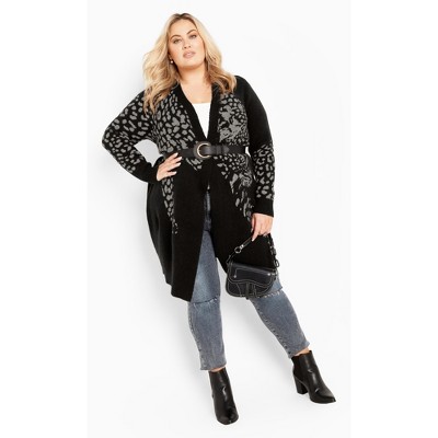 Women's Plus Size Lena Leopard Cardigan - Black | Loralette : Target