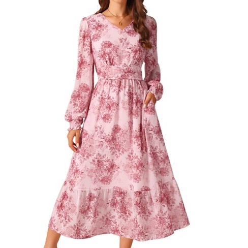 Seta T Women's Long Sleeve Floral V Neck Boho Ruffle Tiered Flowy ...