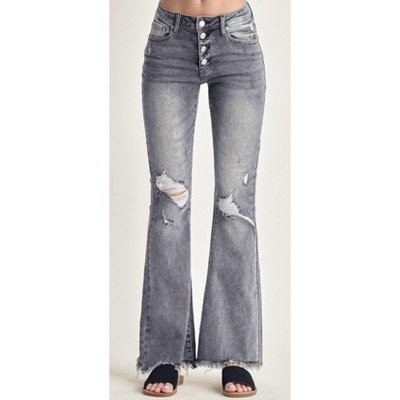 Women's Mid Rise Button Flare Jeans - Risen 1 : Target