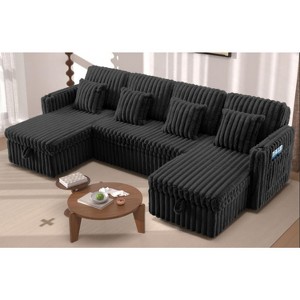 GDFStudio Belah U-Shaped Corduroy Sectional Sleeper Sofa with Pull-Out ...