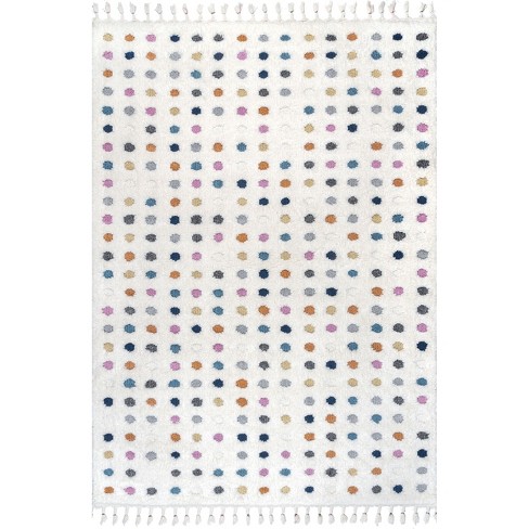 Nuloom Behati Polka Dot Kids Tasseled Area Rug, 8' 10" X 12', Ivory ...
