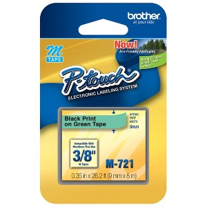 Brother P-touch M-721 Black on Metallic Green Non-Laminated Label Tape ...