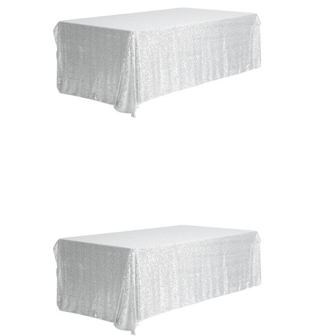 Unique Bargains Polyester Sequin Dining Room Parties Dances Rectangle Tablecloth 2 Packs Silver ...