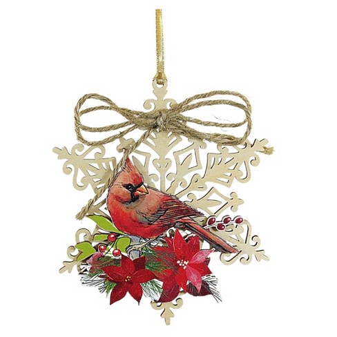 5.0 Inch Cardinal Snowflake Poinsettia Red Bird Tree Ornaments : Target