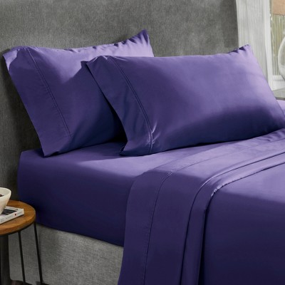 Royal Purple King Sheet Set - 100% Pure Cotton Sateen Weave, 400 Thread ...