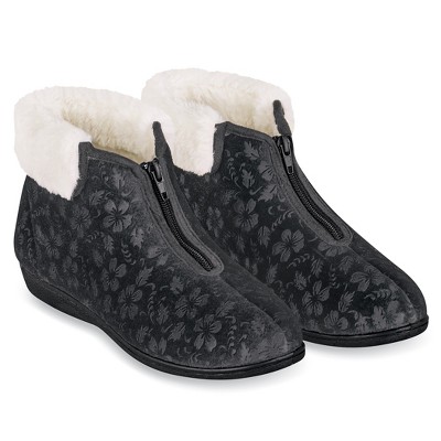 Collections Etc Faux Fur Trimmed Zip Front Velvet Bootie : Target