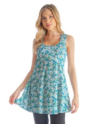 A Teal-colored Tank Top With A Small Flowery Pattern And A Scoop ...