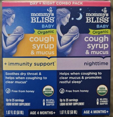 Mommy's Bliss Organic Day & Night Baby Cough Syrup And Mucus Syrup Combo Pack - 1.67 Fl Oz/2pk ...