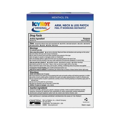 Icy Hot Pain Relief Menthol Patch Box 5% Strength 5 Ct : Target