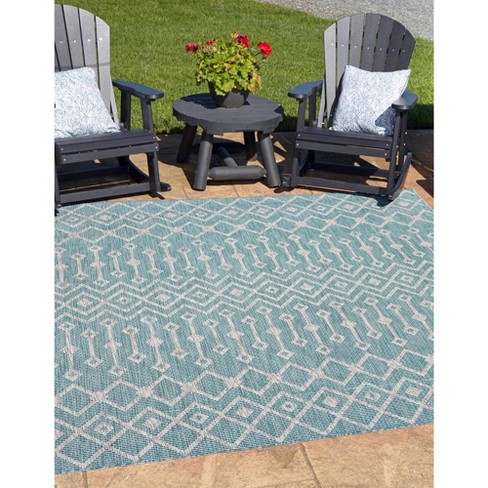Unique Loom 10' 8 X 10' 8 Square Indoor/outdoor Trellis Aqua Area Rug ...