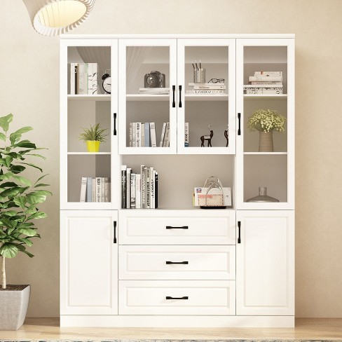 Famapy 63''w Large Combo Storage Cabinet Display With Glass Doors ...