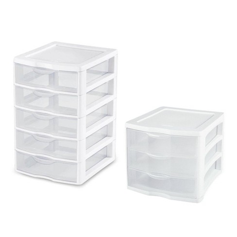 Sterilite 5 Drawer Plastic Modular Desk Storage Bin Unit, 4 Pack, And 3 ...