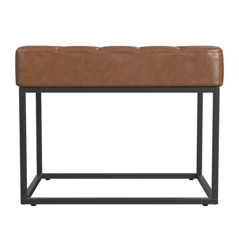 Homepop Theodore Small Faux Leather Ottoman Brown : Target