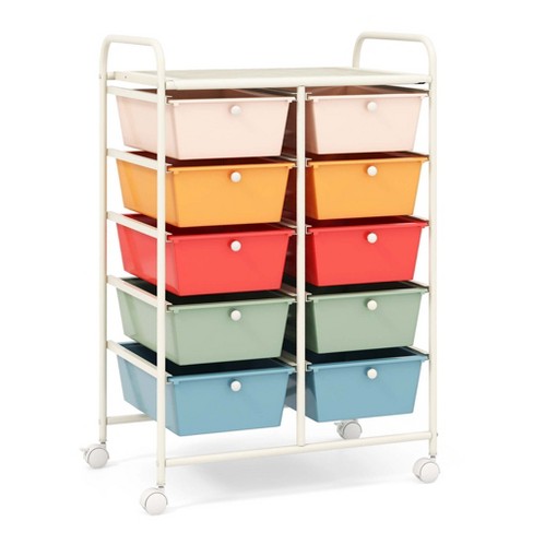 Costway 10-drawer Storage Cart Utility Rolling Trolley Kitchen Office ...