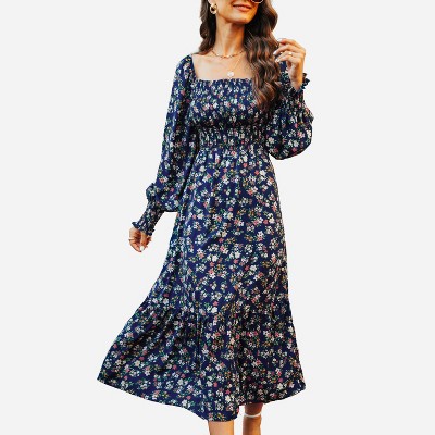 Women's Ditsy Floral Smocked Midi Dress - Cupshe -blue : Target