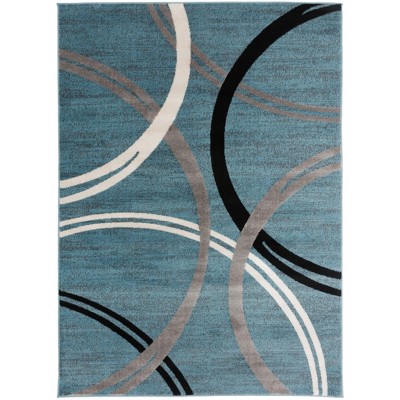 World Rug Gallery Contemporary Abstract Circles Design Blue 6'6" X 9 ...