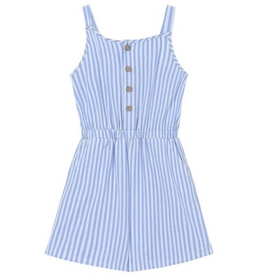 Girls Stripes Romper Front Button Back Bow Tie Romper Short Jumpsuits ...