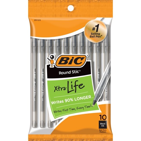 Bic 10pk Xtra Life Ballpoint Pens Medium Tip Black Ink: School Supplies ...