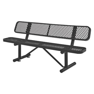 Expanded Steel Bench With Back, 72" X 24" X 33", Black Seat/back, Black ...