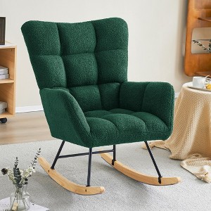 Rocking Chair, Faux Fur Upholstered Glider Rocker, Padded Cushioned ...