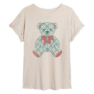 Women's - Instant Message - Plaid Christmas Bear Oversized Graphic T ...