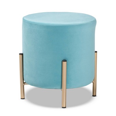 Thurman Velvet Metal Ottoman Blue/Gold - Baxton Studio : Target