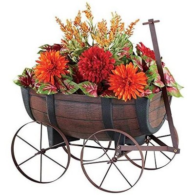 Barrel Wagon Planter, Rustic Vintage Farmhouse Style, Outdoor Garden ...