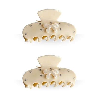 LA Glam Co. Hollywood 3" Claw Clips - All Hair - 2-Pack - Beige Bow ...