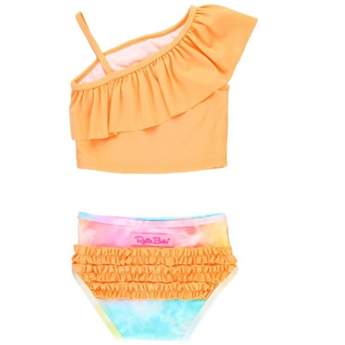Rufflebutts Toddler Girls One Shoulder Ruffle Tankini - Orange, Size ...