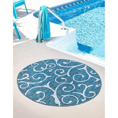 Unique Loom 10' 8 X 10' 8 Round Indoor/outdoor Botanical Teal Area Rug ...