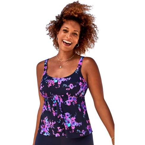 Swimsuits For All Women's Plus Size Flared Tankini Top - 26, Purple ...