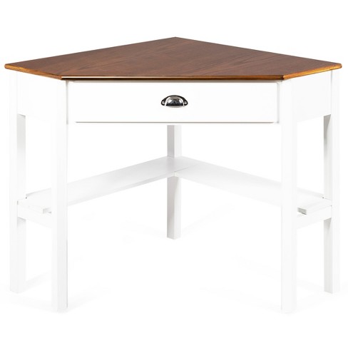 Tangkula Corner Computer Desk Table Wood Workstation Natural& White ...