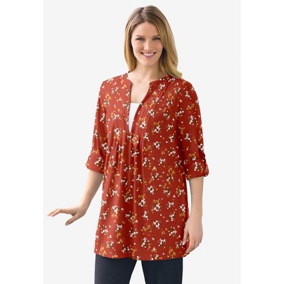 Woman Within Women's Plus Size 7-day Box-stitched Split Neck Tunic - 18 ...