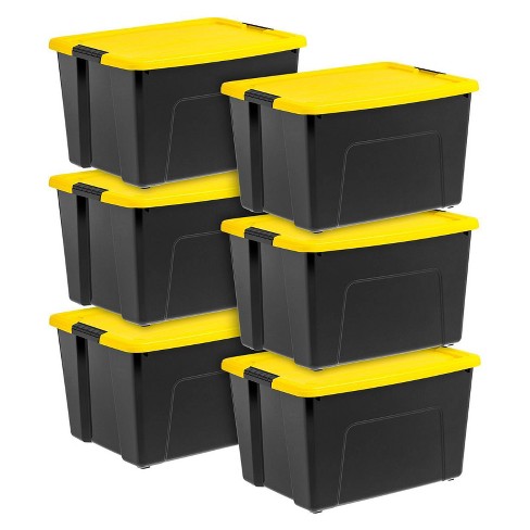 Iris 60qt 6pk Latching Storage Bin Black: Stackable Utility Totes ...