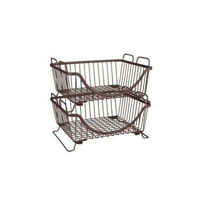 Spectrum Diversified Ashley Stacking Basket Tray Brown: Metal Utility ...