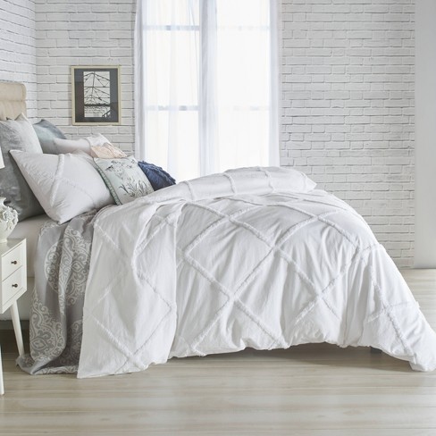 Peri Home 3pc King Chenille Lattice Comforter Set White: Cotton Textile ...
