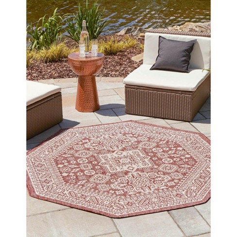 Unique Loom 5' 3 X 5' 3 Octagon Indoor/outdoor Aztec Rust Red Area Rug ...