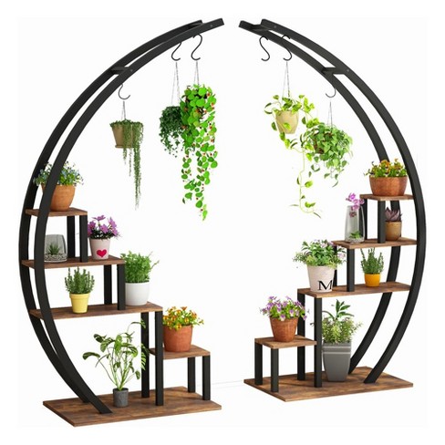 5 Tier Metal Plant Stand Indoor Half Moon Shape Ladder Display Rack ...