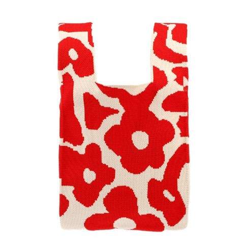 Unique Bargains Reusable Mesh Net Grocery Tote Bags Flowers Red Beige ...