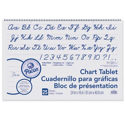 Pacon Chart Tablet, Cursive Cover, 1" Ruled, 24" X 16", 25 Sheets Per ...